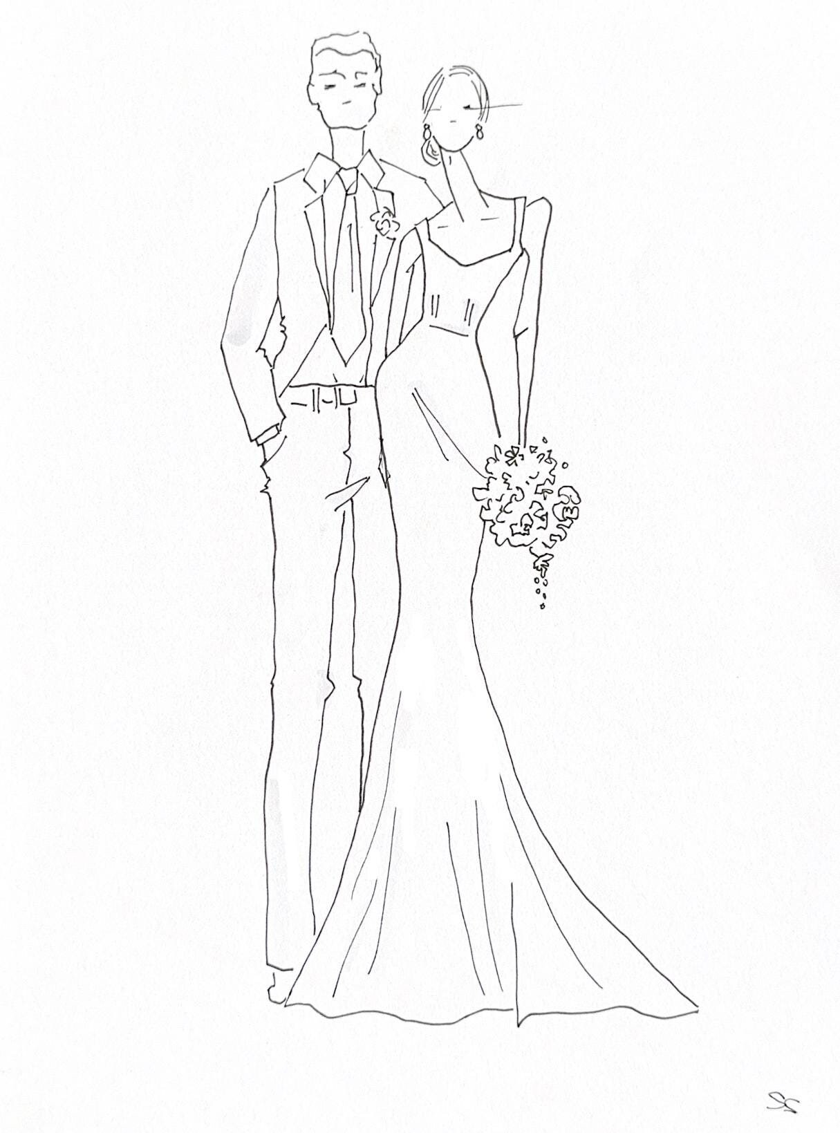 Custom Wedding Couple Fashion Sketch, Custom Bride and Groom Sketch ...