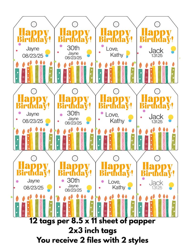 Editable Birthday Gift Tags: Printable Party Favor Tags (instant ...