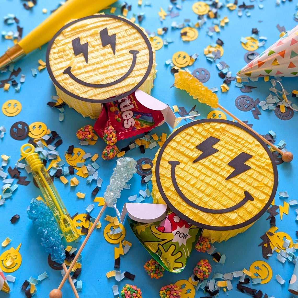 Happy Face Mini Pinata: Y2K Party Favor, Lightning Bolt Eyes - Etsy