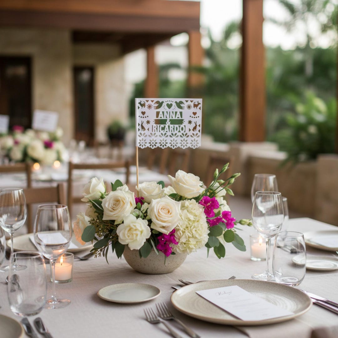Otomi Papel Picado Centrepiece Flags | Personalized Mexican Party Decor ...