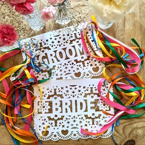 Bride and Groom Flags Papel Picado Wedding Banner Mr and Mrs Signage ...