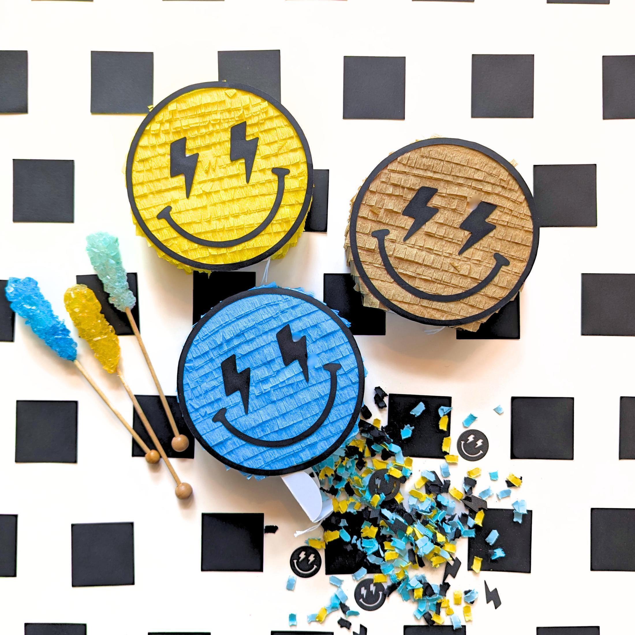 Happy Face Mini Pinata: Y2K Party Favor, Lightning Bolt Eyes - Etsy