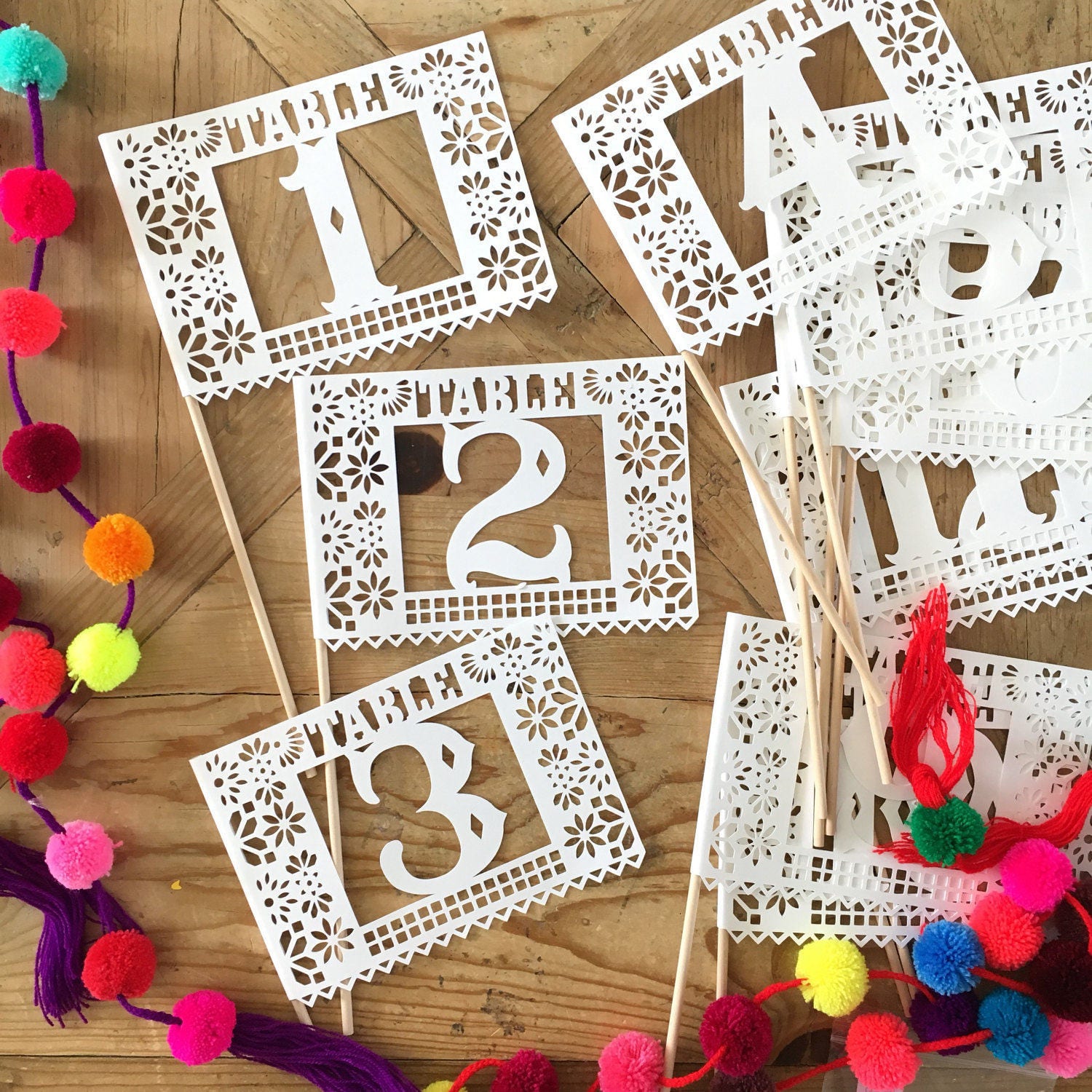 Fiesta Wedding Papel Picado Table Numbers Otomi Wedding | Etsy