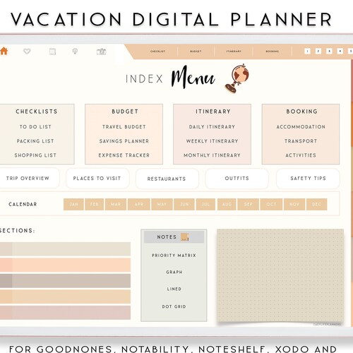 Digital Travel Planner Goodnotes Planner for Ipad Vacation - Etsy