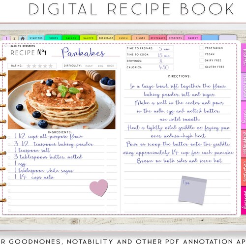 Digital Recipe Book Goodnotes Template Vertical Planner - Etsy