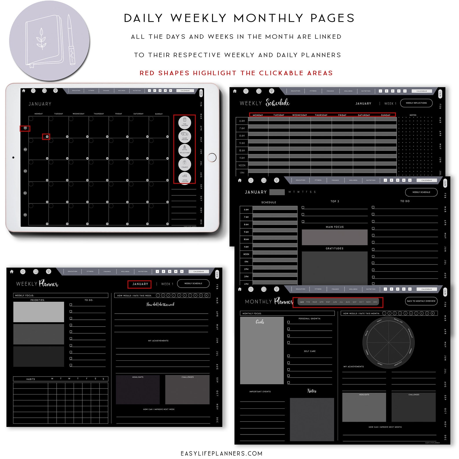Digital Student Planner Dark Mode Digital Planner for Ipad | Etsy