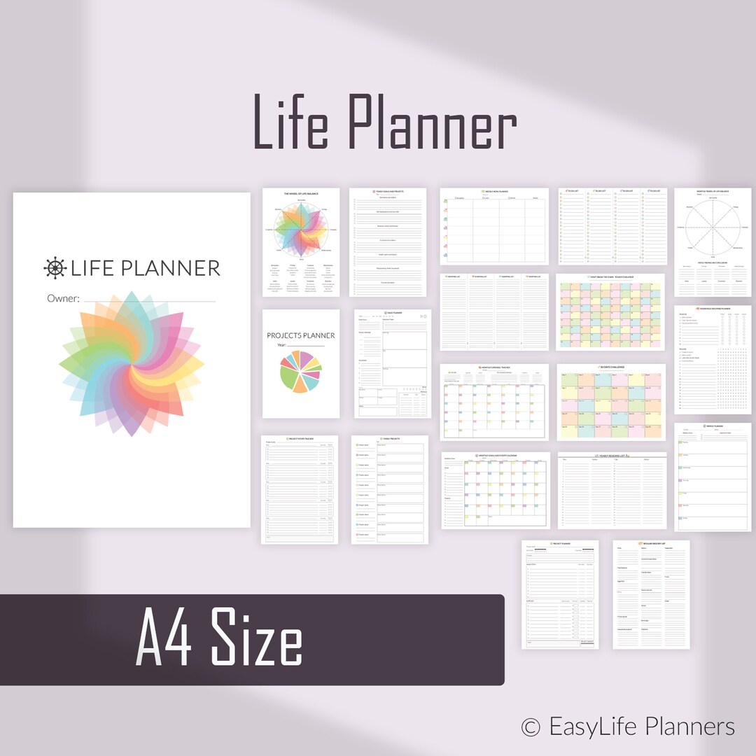 Life Planner Kit A4 Printable Daily Planner Pages, Financial Planner ...