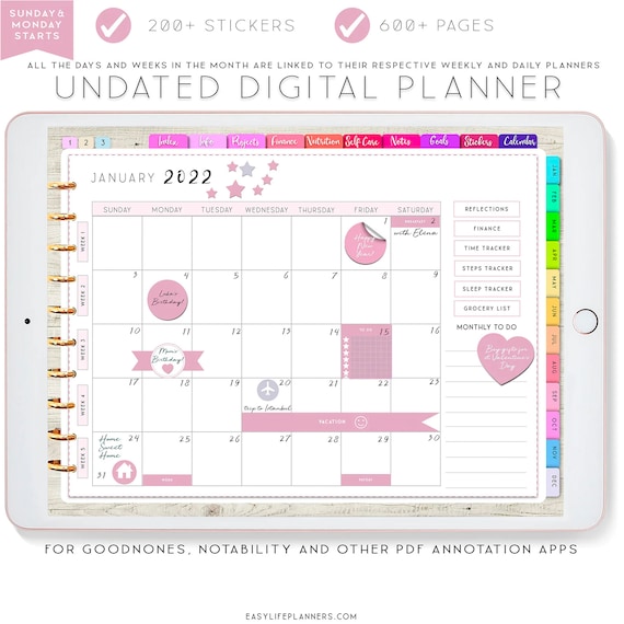 Undated Digital Planner for Ipad Goodnotes Planner - Etsy