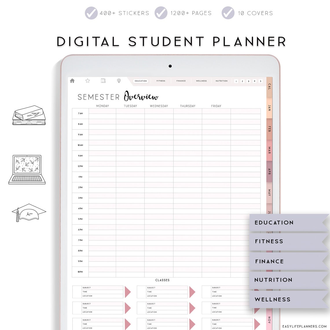 Digital Student Planner Portrait Planner Digital Planner - Etsy