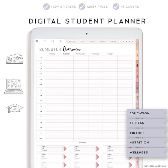 Digital Student Planner Portrait Planner Digital Planner - Etsy
