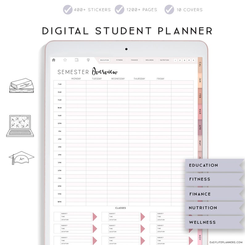 Digital Student Planner Portrait Planner Digital Planner - Etsy
