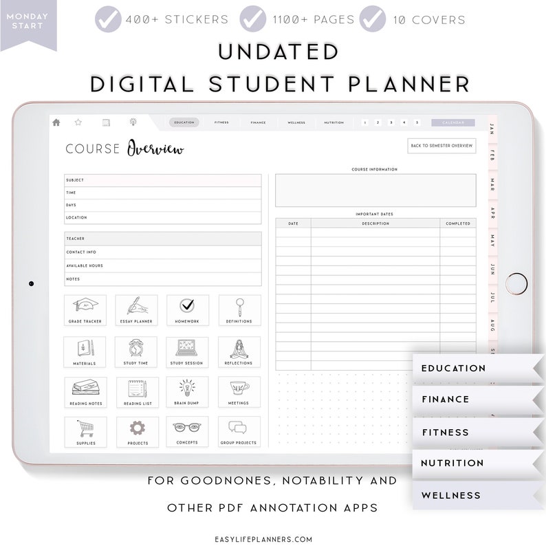 Digital Student Planner Digital Planner for Ipad Notability - Etsy