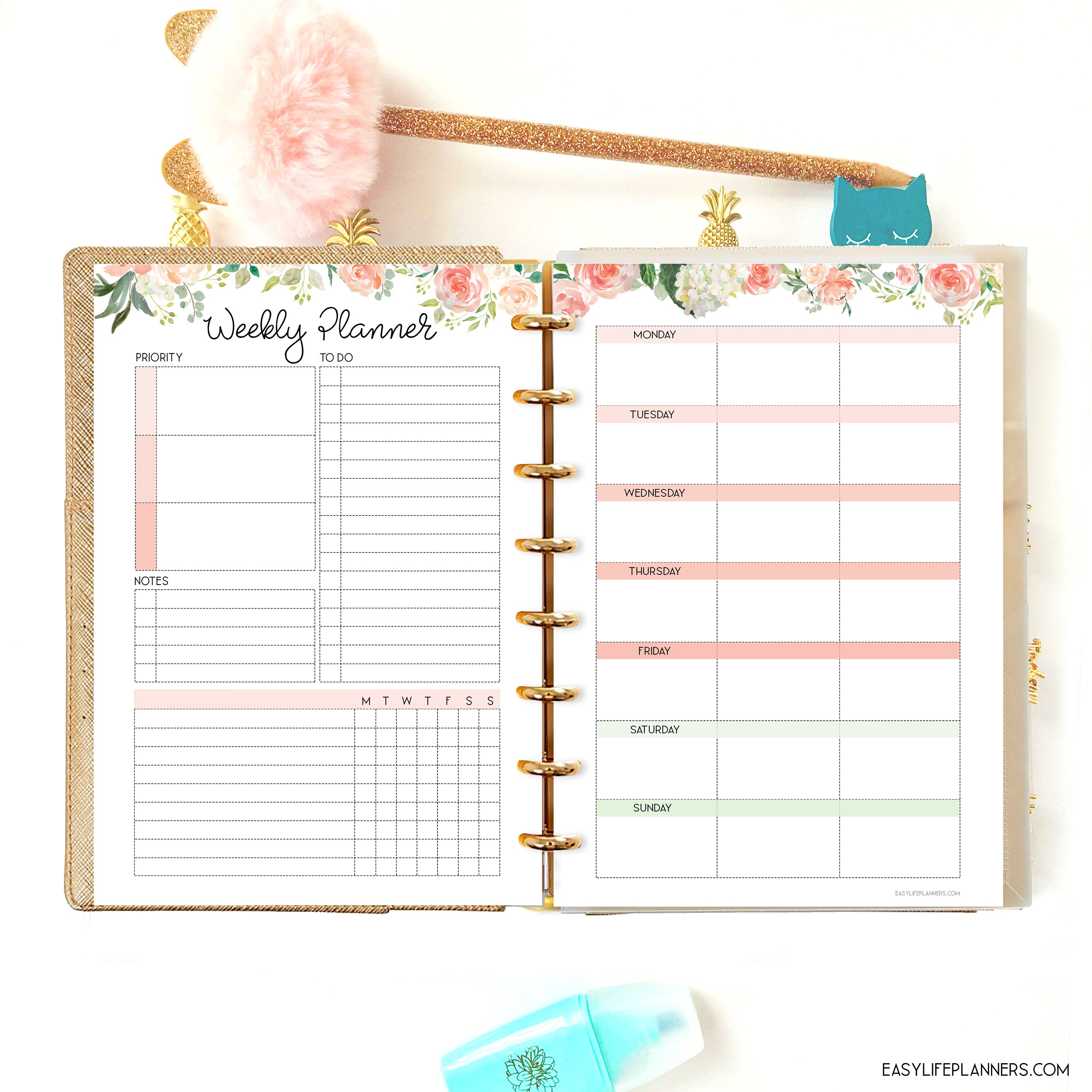 Weekly Planner A5 Planner Insert Productivity Planner Weekly Etsy