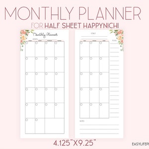 Month on Two Pages Made to Fit Happy Planner Half Sheet, Happynichi ...