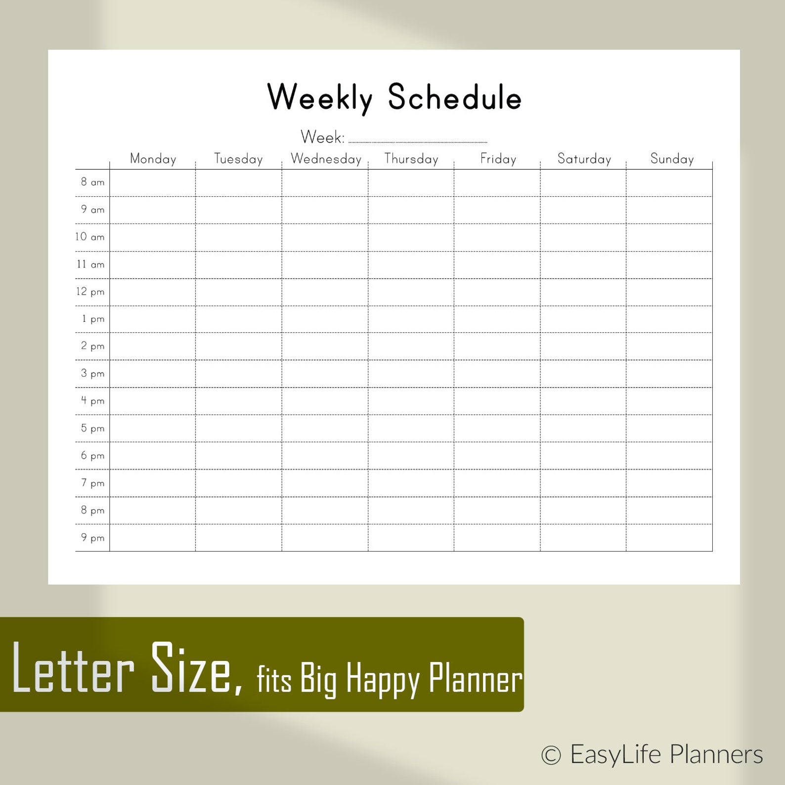 Weekly Schedule Letter Size Planner Weekly Hourly Planner | Etsy