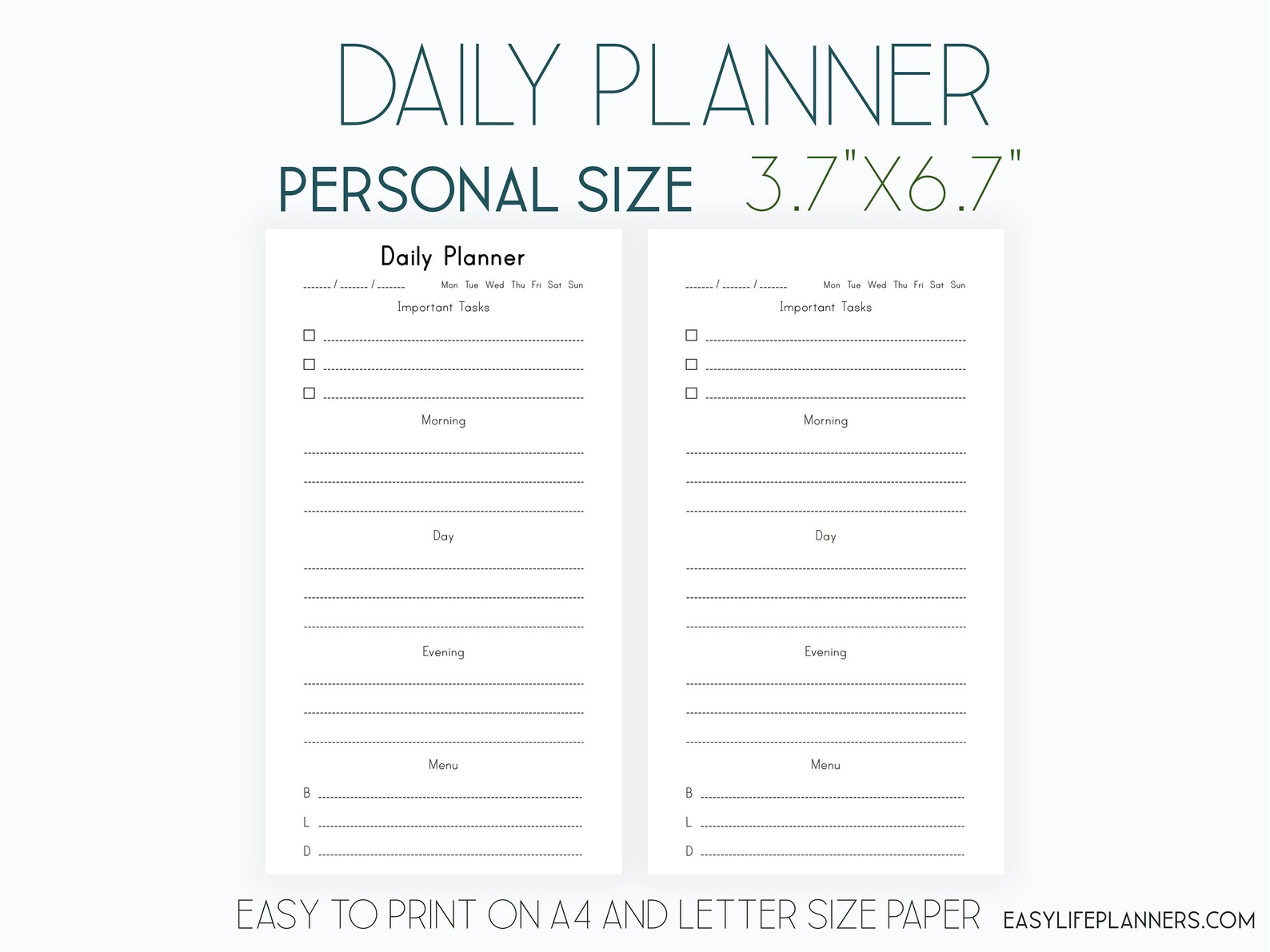 Daily Planner Pages Personal Size planner Inserts Printable | Etsy