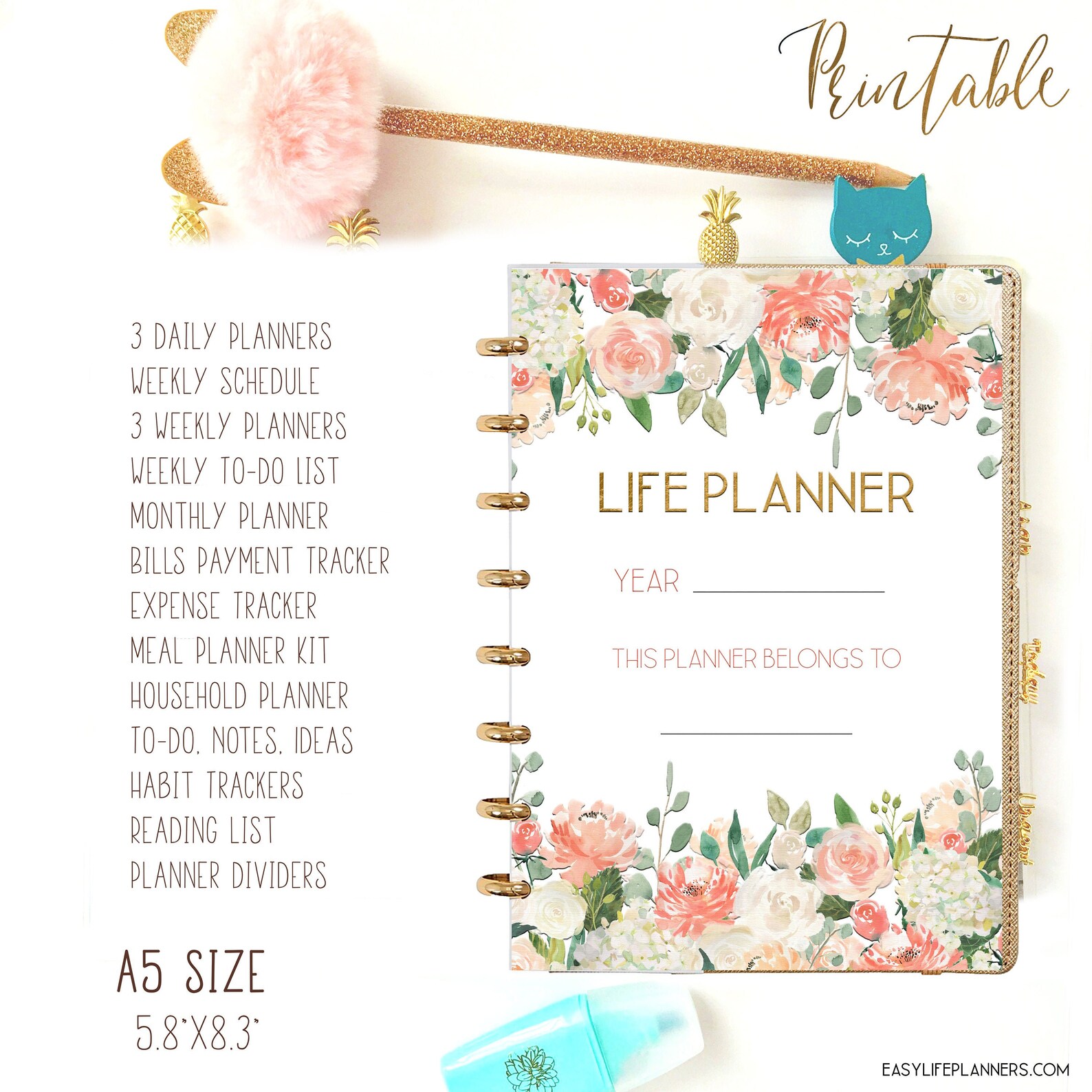 Life Planner Pages A5 Printable Planner Inserts, Made to Fit A5 ...