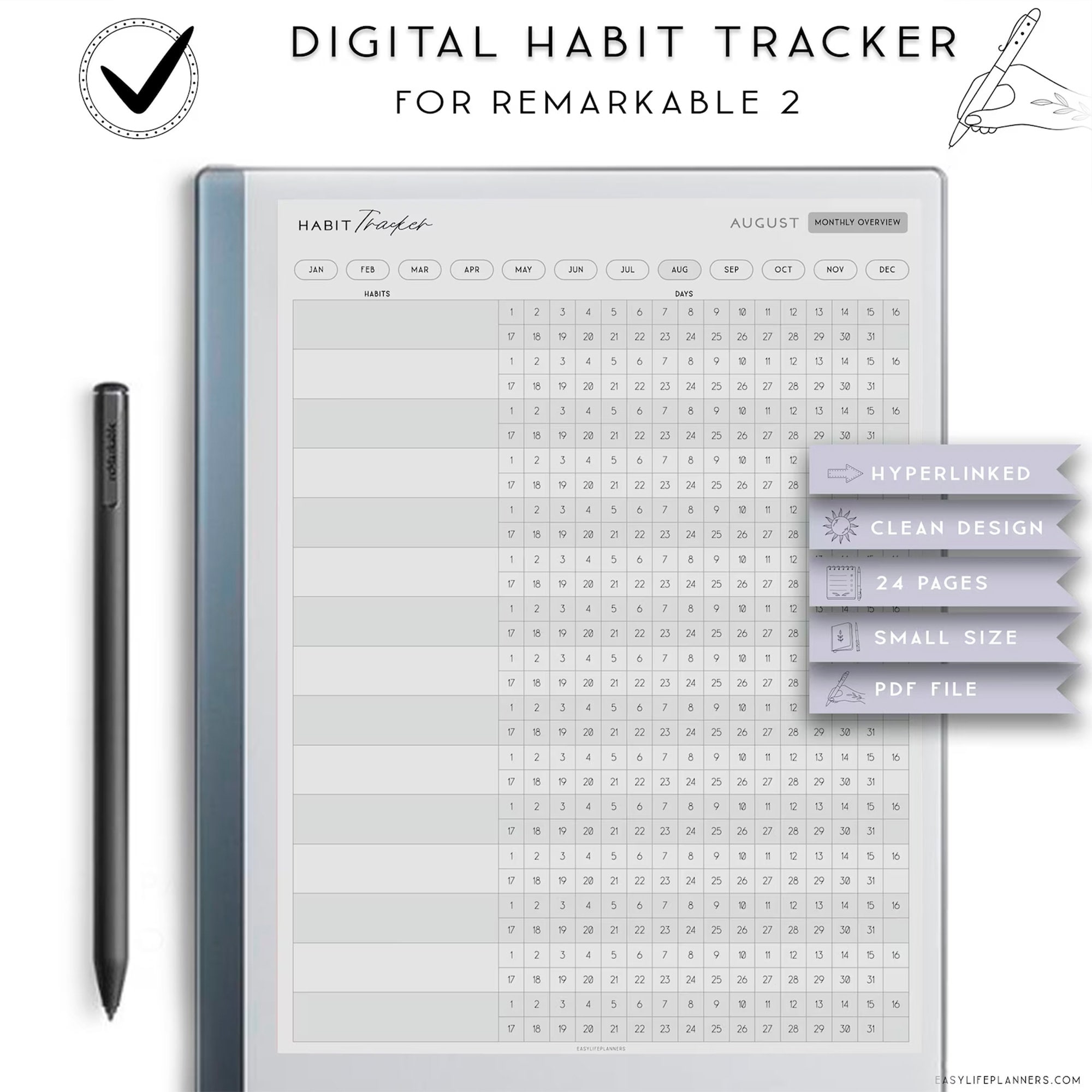Remarkable 2 Template, Digital Habit Tracker, Digital Planner, Goal ...