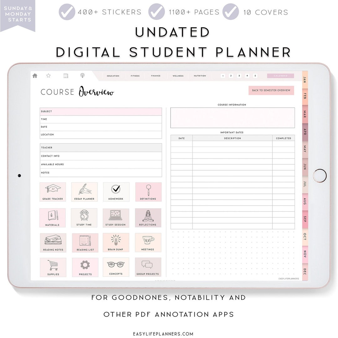 Digital Student Planner Digital Planner Ipad Notability - Etsy