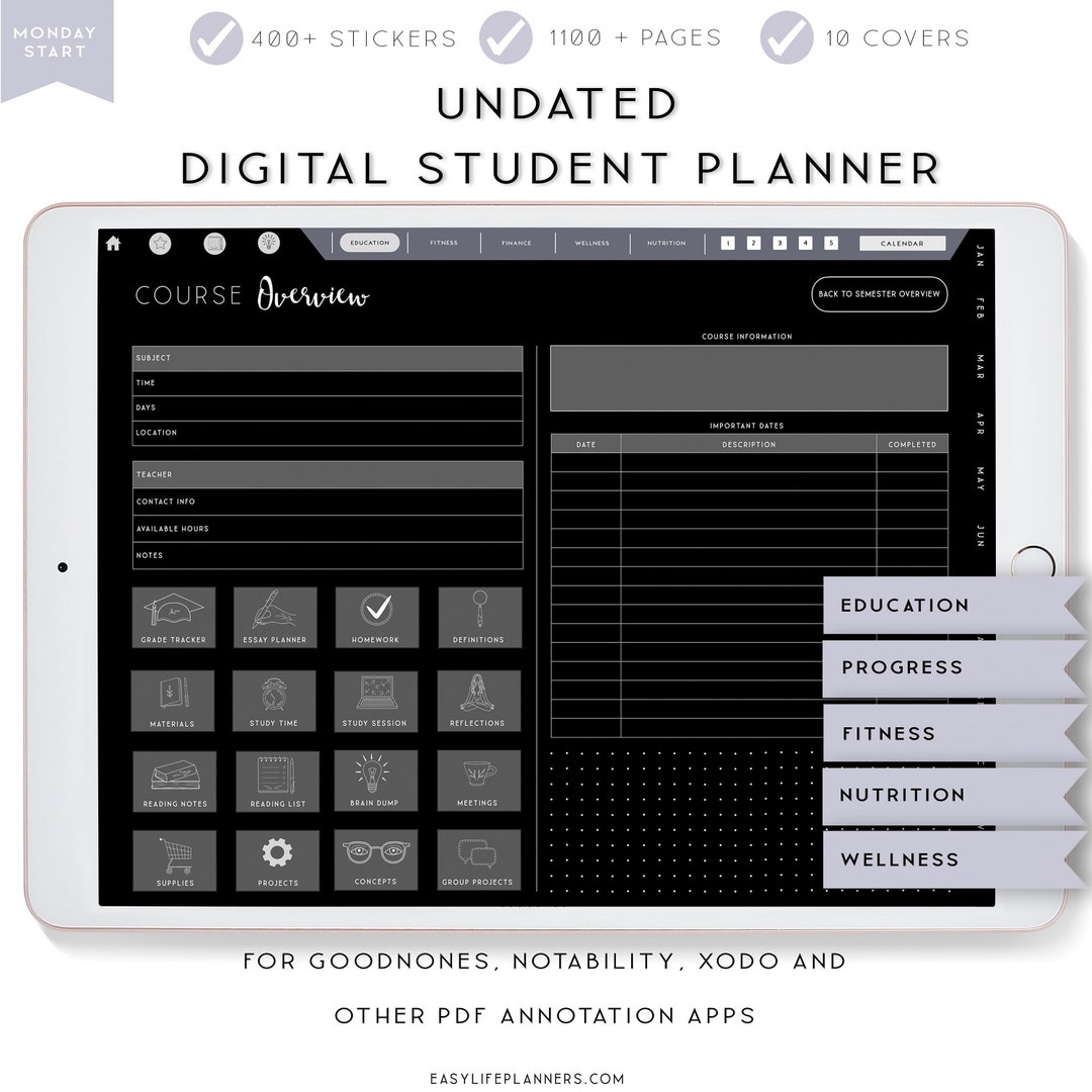 Digital Student Planner Dark Mode Digital Planner for iPad - Etsy