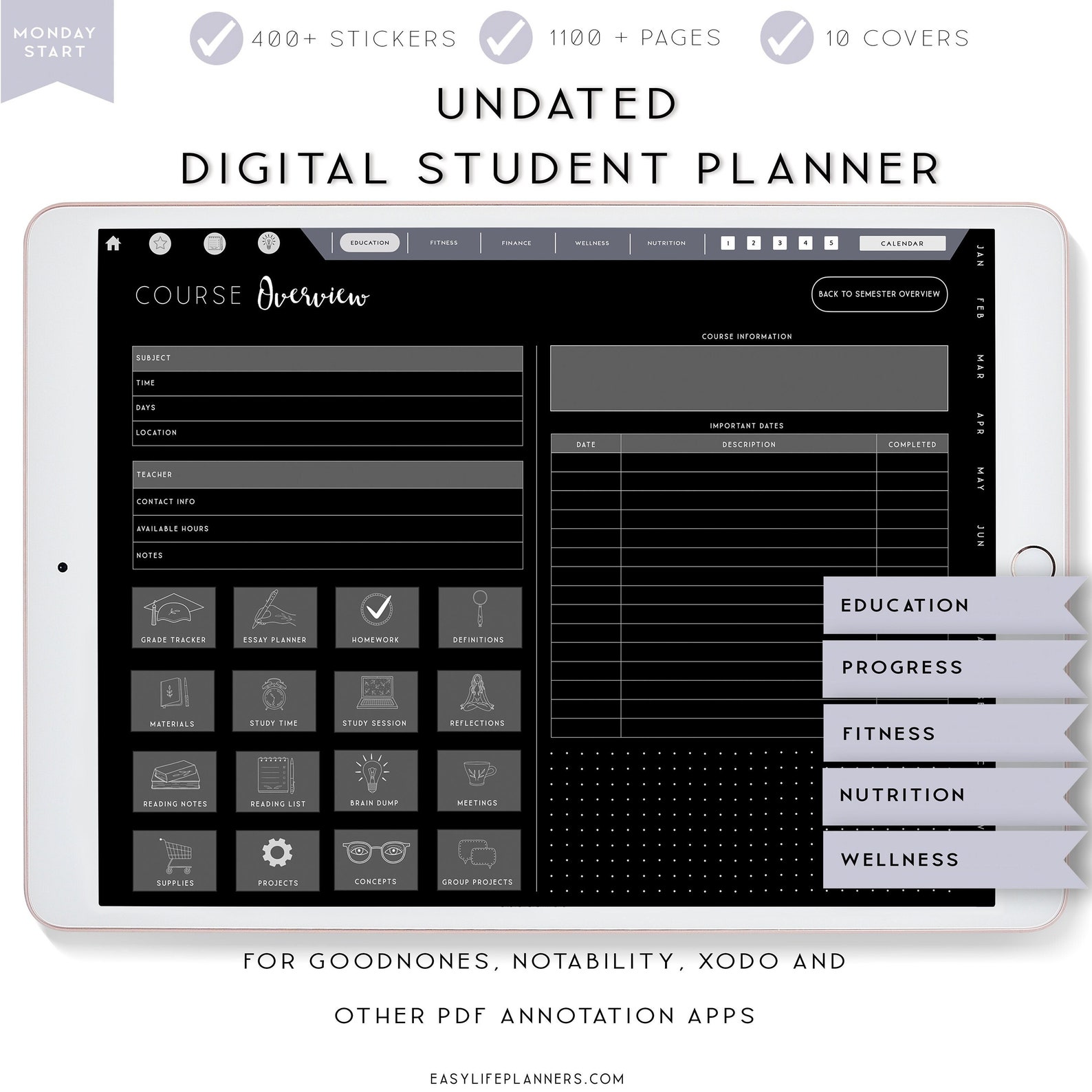Digital Student Planner Dark Mode Digital Planner for Ipad | Etsy