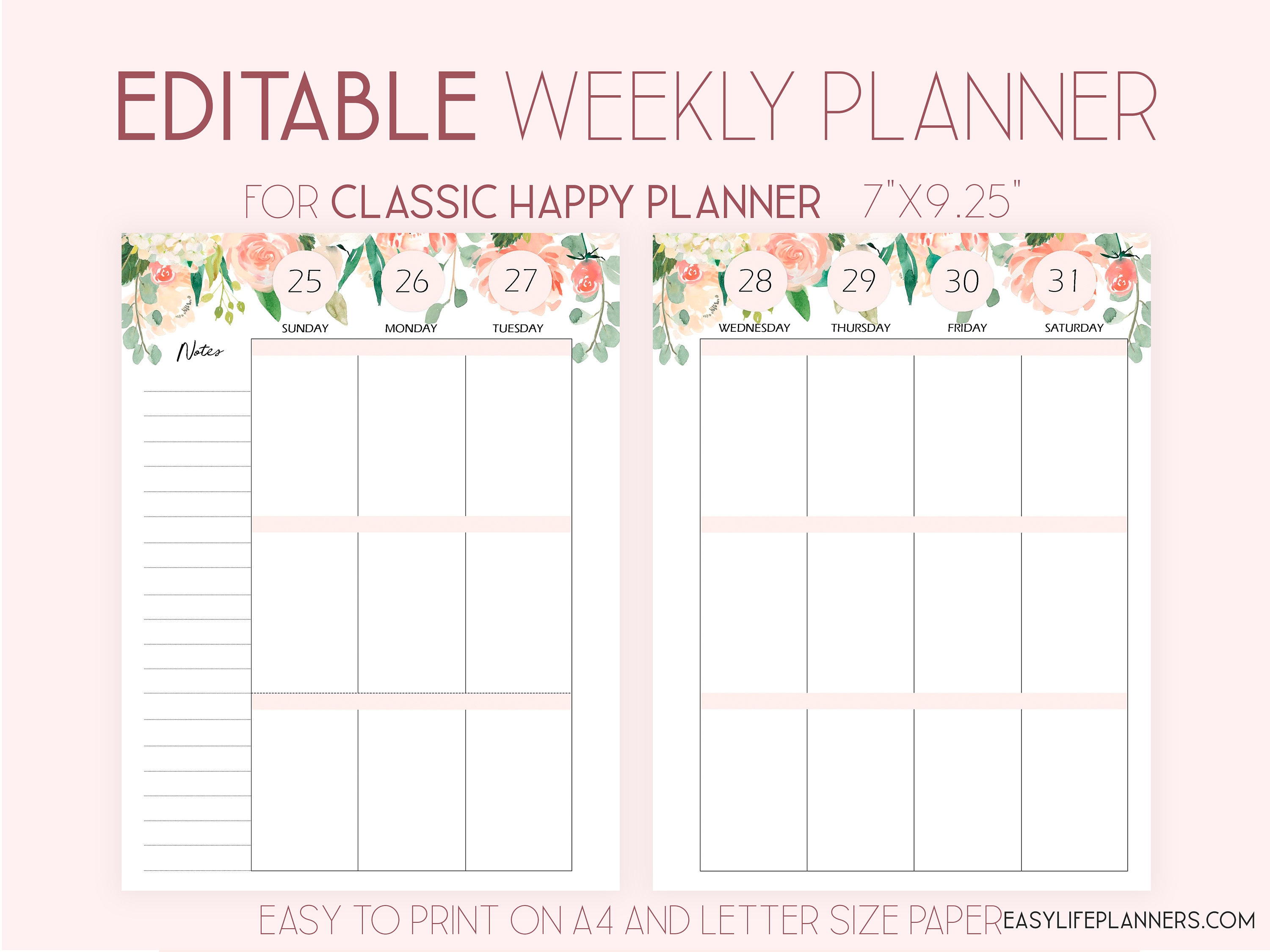 2021 Weekly Planner Pages Editable Planner made to fit Happy | Etsy