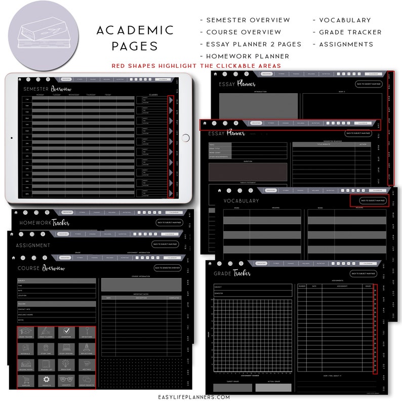 Digital Student Planner Dark Mode Digital Planner for Ipad | Etsy