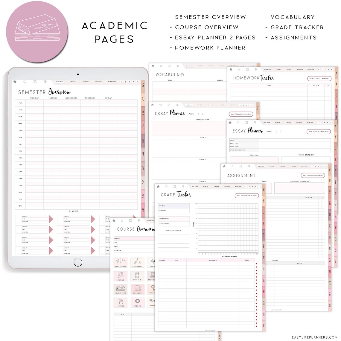 Digital Student Planner Portrait Planner Digital Planner - Etsy