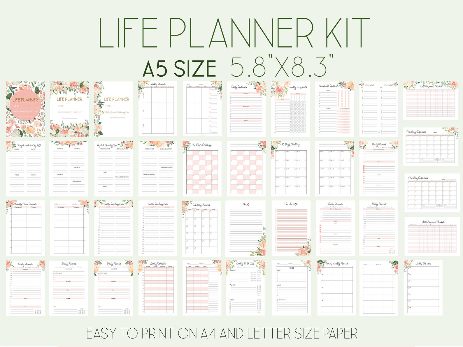 Life Planner Pages A5 Printable Planner Inserts, Made to Fit A5 ...
