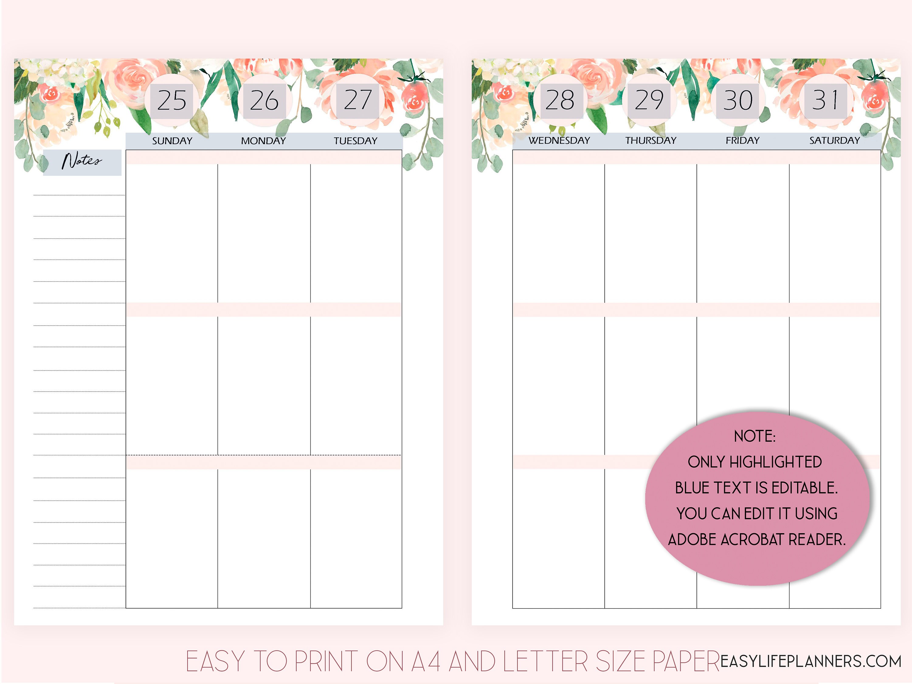 2021 Weekly Planner Pages Editable Planner made to fit Happy | Etsy