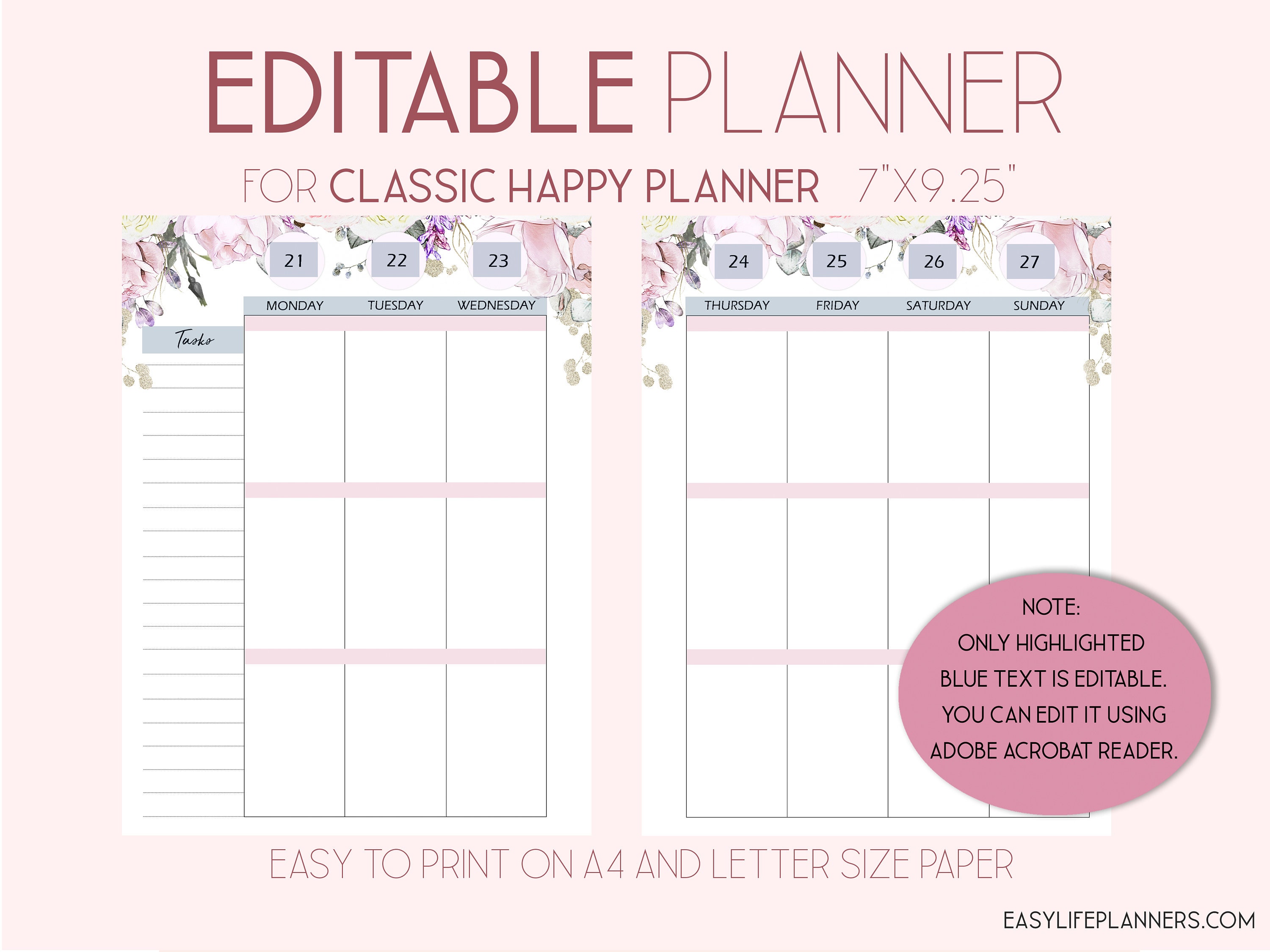 Editable Planner 2023 Weekly Planner Pages Wo2P Made To Fit Happy 