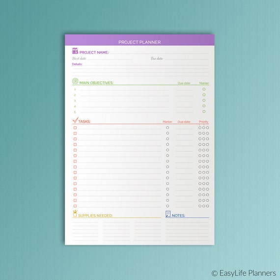 Project Planner Printable Planner Goal Planner To Do List | Etsy