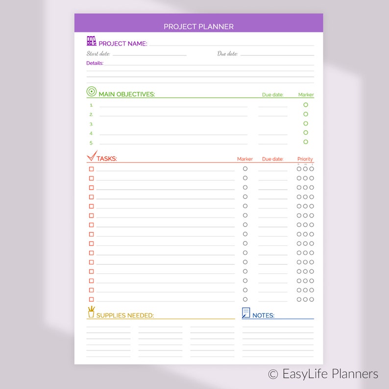 Project Planner Printable Planner Goal Planner To Do List | Etsy