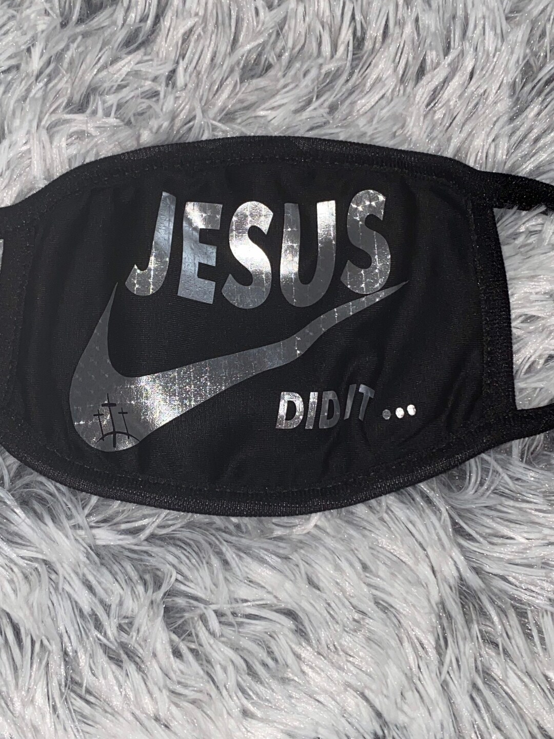 Jesus Did It Face Mask. Silver Lettering Christian Face Mask. Religious ...