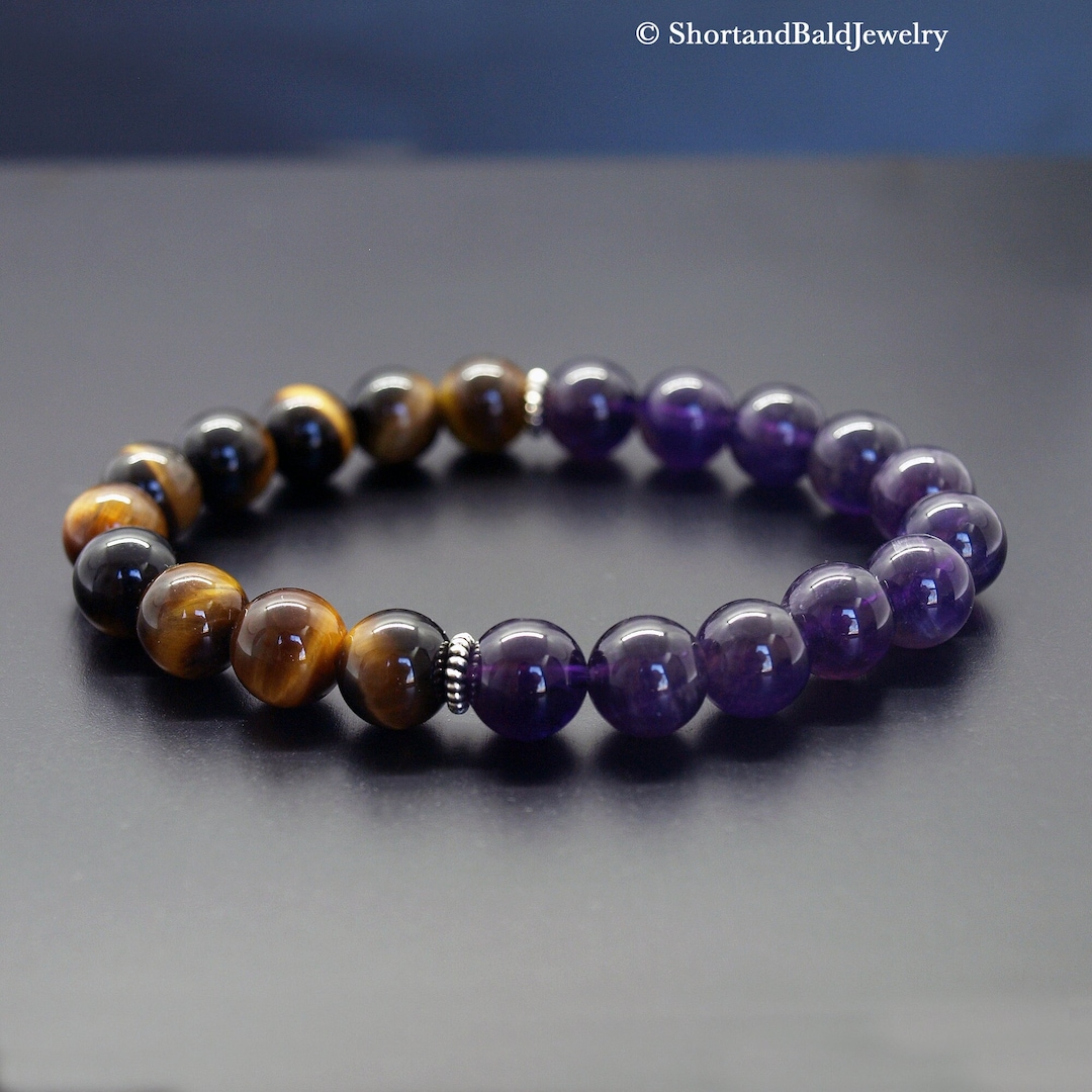 AAA Genuine Tiger Eye Bracelet, Purple Amethyst, Yellow Tiger's Eye ...