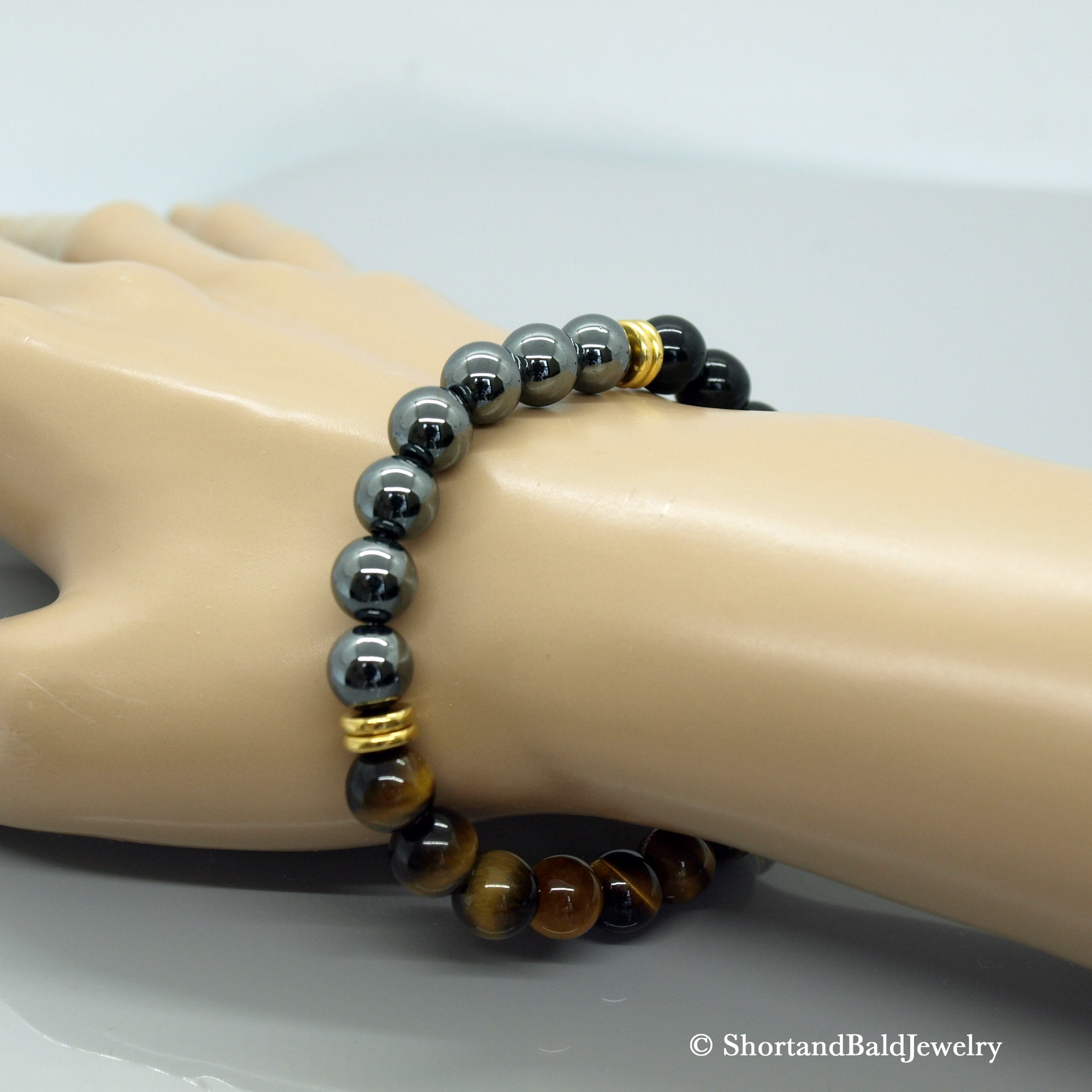 Triple Protection Bracelet, Hematite Black Obsidian Tiger Eye Bracelet ...