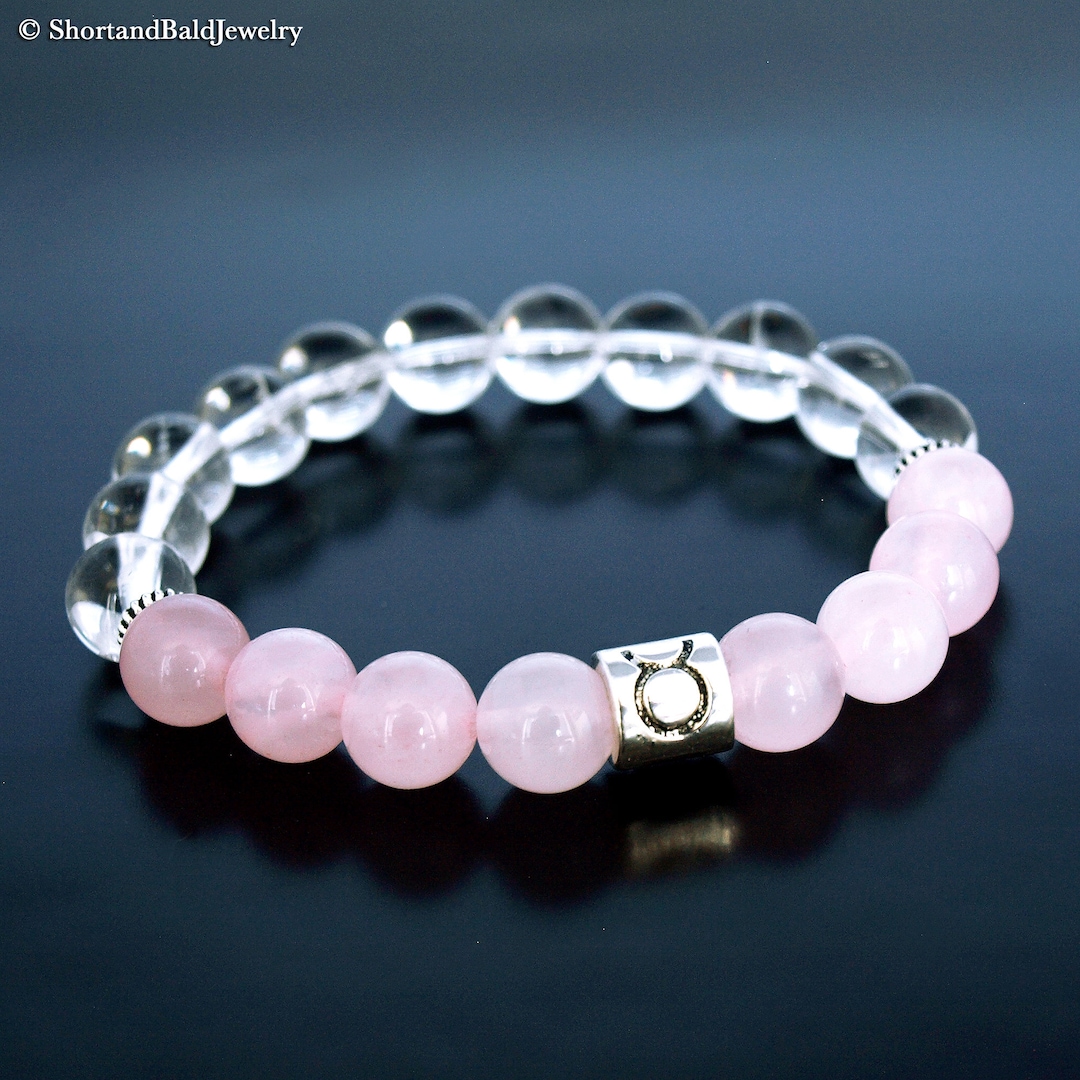 Taurus Zodiac Bracelet, Genuine Rose Pink Quartz AAA, Genuine Rock ...