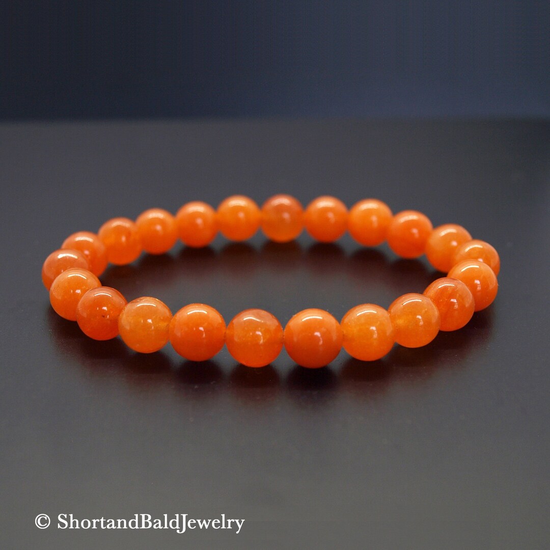 Orange Jade Bracelet, Genuine Orange Jade Beads, Crystal Healing ...