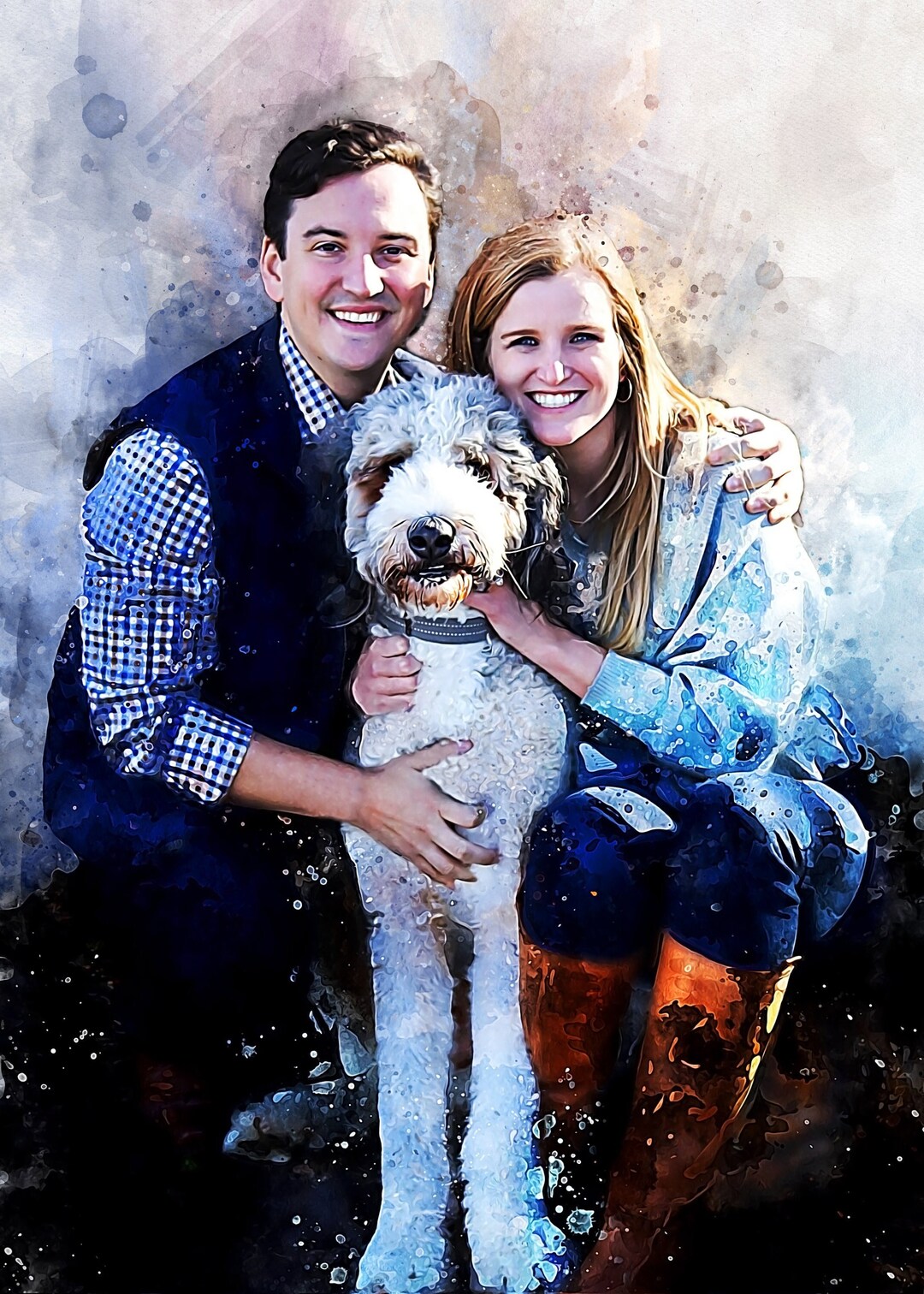 Custom Dog Portrait, Personalized Painting From Photo, Couple's ...