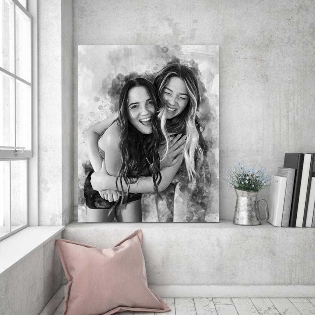 Watercolour Best Friend Portrait Painting From Photo, Custom Digital ...
