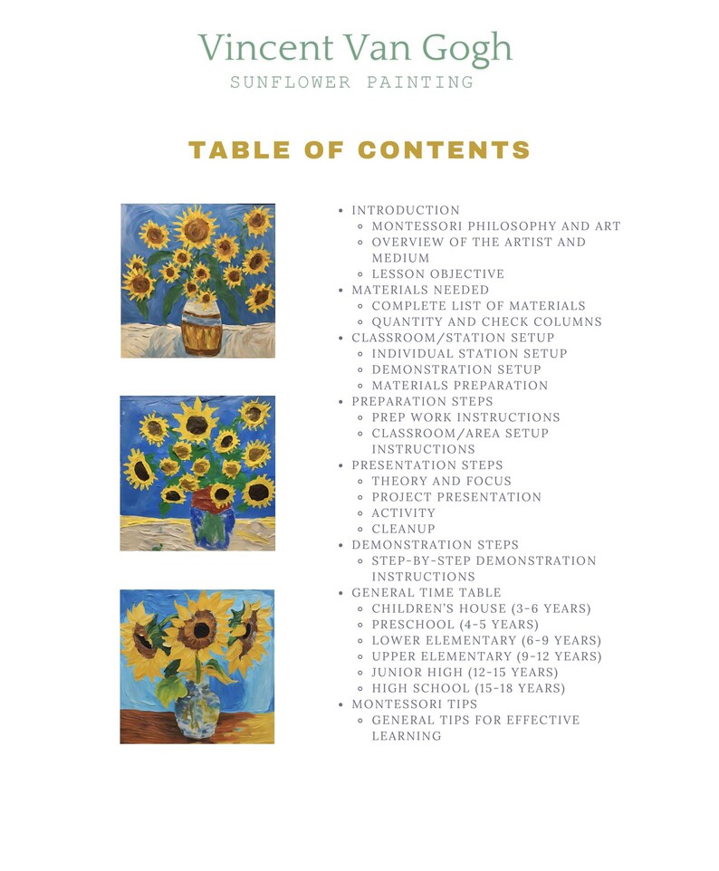 Montessori Art Lesson Van Gogh Sunflowers Acrylic Painting - Etsy
