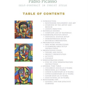 Montessori Art Lesson Picasso Self-portrait - Etsy