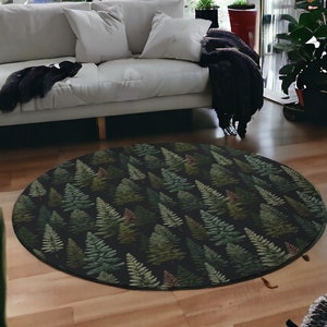 Pine Trees Round Rug, Cottagecore Round Rug, Trippy Rug, Forestcore ...