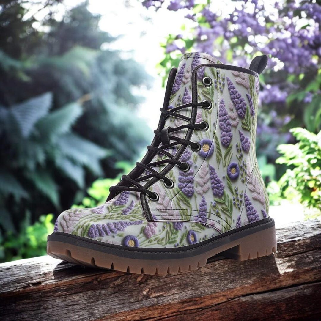 Lavender Faux Embroidered Boots, Fairycore Shoes, Goblincore Boots ...