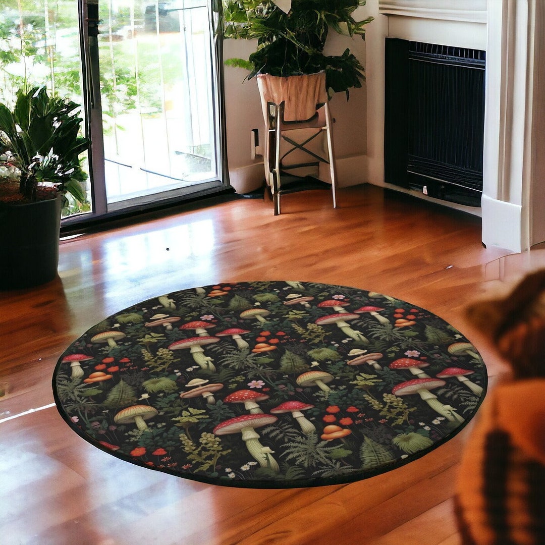 Mushrooms Rug, Round Rug, Cottagecore Round Rug, Trippy Rug, Forestcore ...