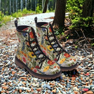 Combat Boots, Cottagecore Boots, Wildflowers, Vegan Leather, Classic ...