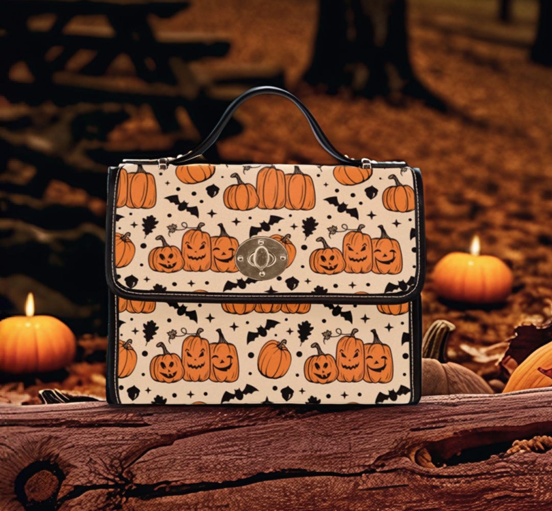 Pumpkin Halloween Bag, Witchy Crossbody Satchel, Canvas Fall Purse ...