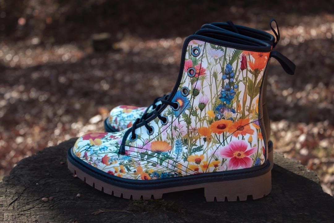 Combat Boots, Cottagecore Boots, Wildflowers, Vegan Leather, Classic ...