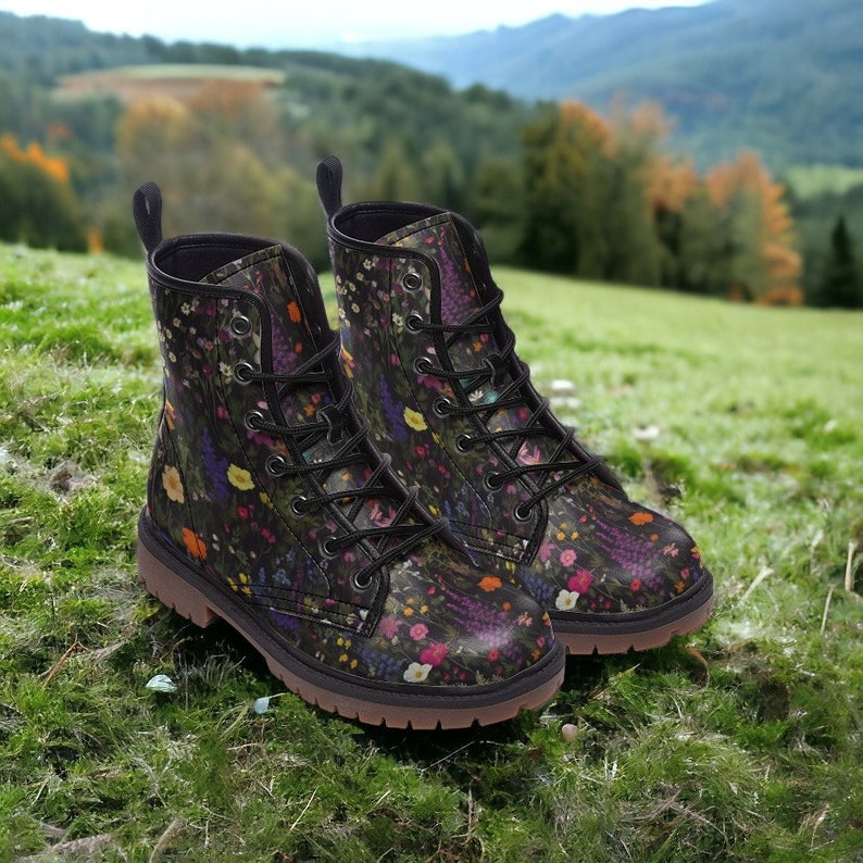 Combat Boots, Cottagecore Boots, Wildflowers, Vegan Leather, Classic ...
