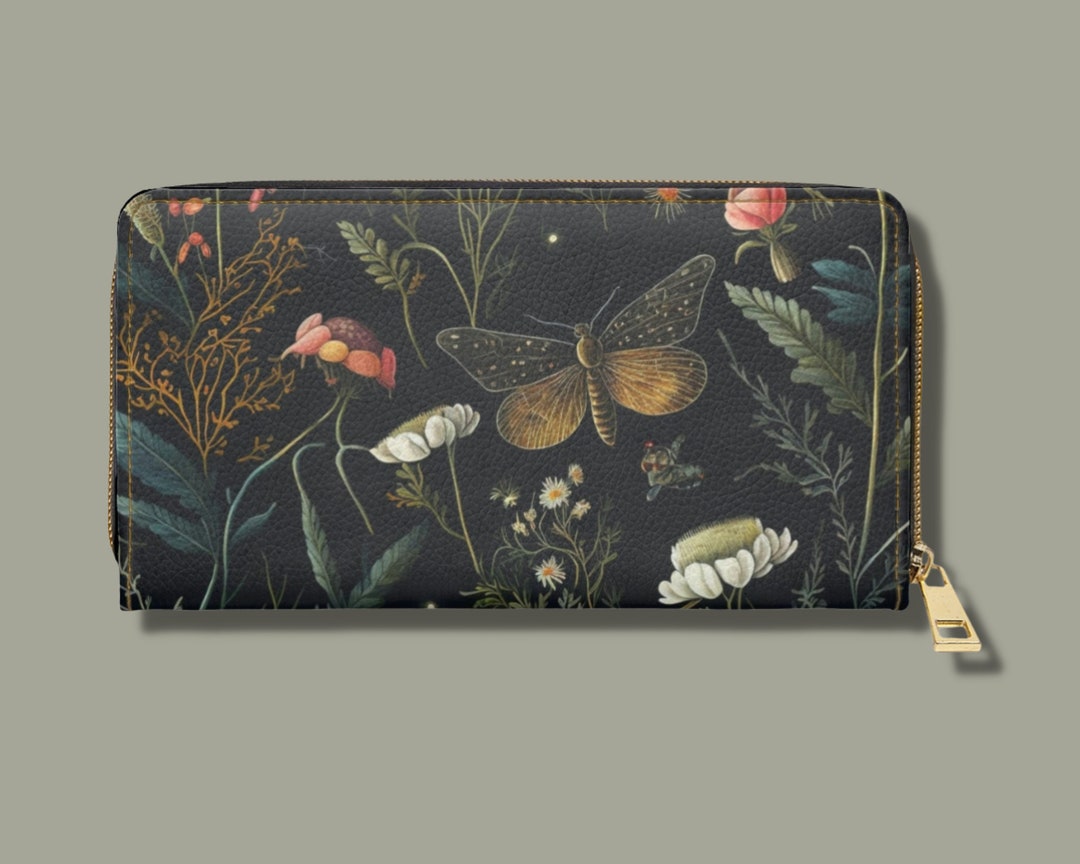 Floral Moth Wallet Cottagecore Dark Academia Whimsical Wallet - Etsy